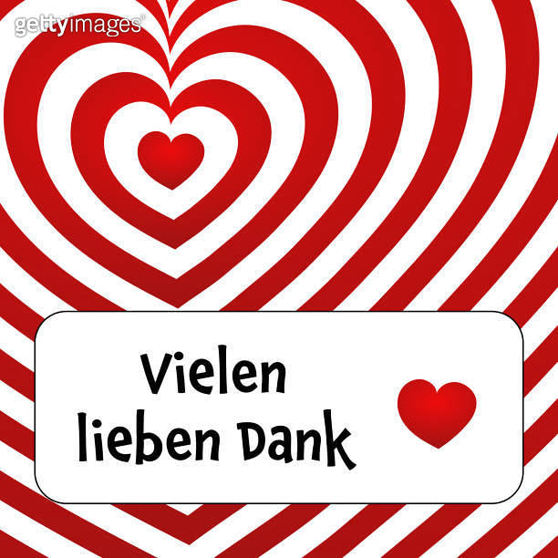Vielen lieben Dank. German thank you phrase. Thank you card with a red ...