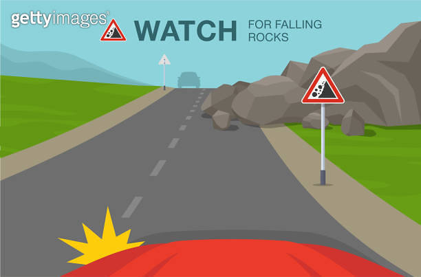 Safe driving tips and traffic regulation rules. Watch for falling rock ...