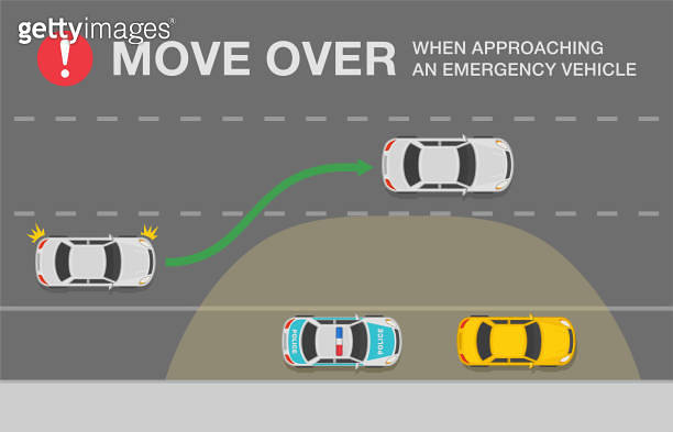 Move over for emergency vehicles. Traffic stop safety rule. Police stop ...