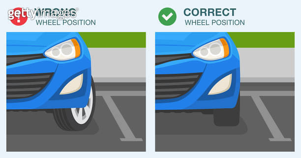 Outdoor parking rules and tips. Parked car with the wheels turned ...