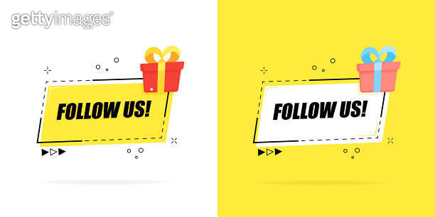 Follow us vector shapes design with gift. Vector illustration ...