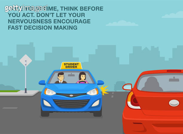 Car driving practice. Take your time, think before you act on roads ...