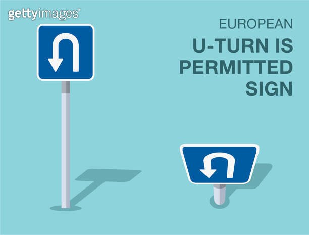 Traffic regulation rules. Isolated european u-turn is permitted sign ...