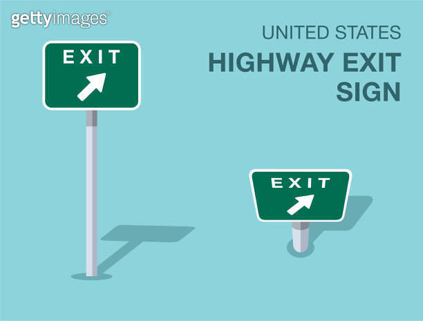 Traffic regulation rules. Isolated United States highway exit sign ...