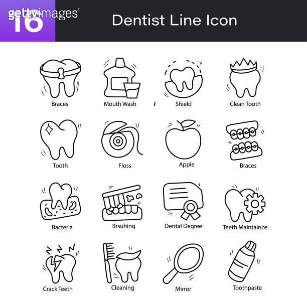 Dentist Hand Draw Outline icon set 01. Eps 10 File (1489116803) 일러스트 ...