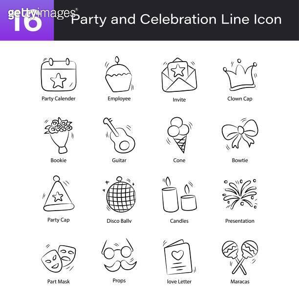 Party and Celebration Hand Draw Outline icon set 04. Eps 10 File 이미지 ...