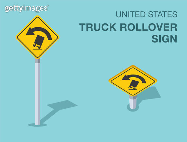 Traffic regulation rules. Isolated United States truck rollover sign ...