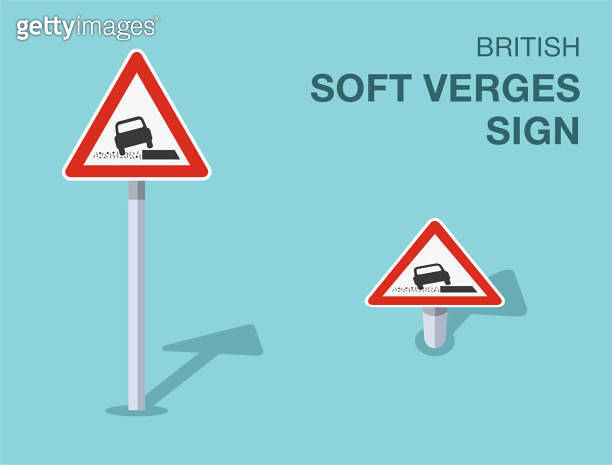 Traffic regulation rules. Isolated British soft verges sign. Front and ...