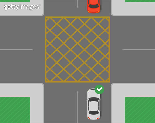 Safety car driving tips and traffic regulation rules. Yellow box ...