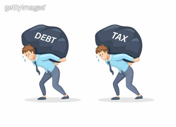 Office Worker Carrying Big Stone with Debt and Tax Financial Problem ...
