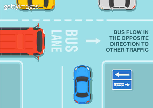Safe driving tips and traffic regulation rules. Bus flow in the ...