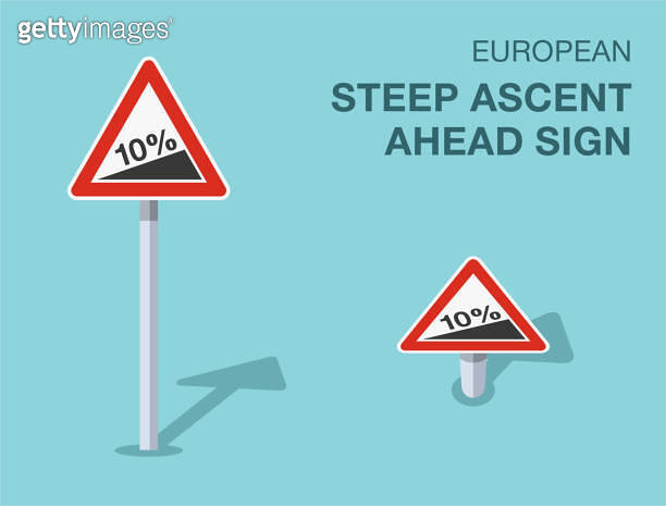 Traffic regulation rules. Isolated european steep ascent ahead sign ...