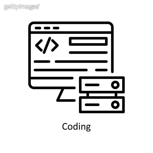 Coding Vector Outline Icon Design illustration. Data Symbol on White ...