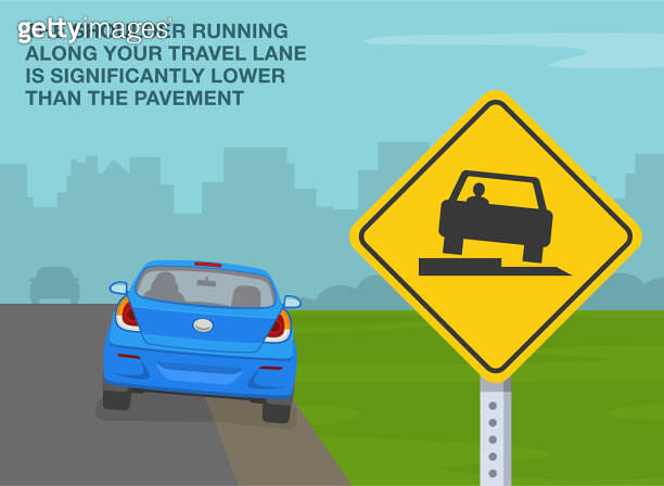 Safe driving tips and traffic regulation rules. The shoulder is lower ...