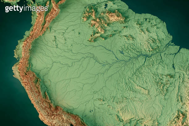 Amazon Rainforest 3D Render Topographic Map Dark Ocean Color ...