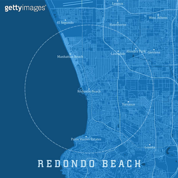Redondo Beach CA City Vector Road Map Blue Text (1474788068) - 게티이미지뱅크