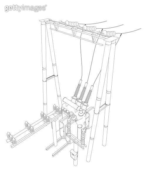Outline Electric transformer substation. Power grid substation - vector ...