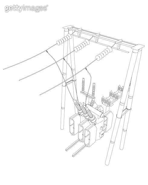 Outline Electric transformer substation. Power grid substation - vector ...