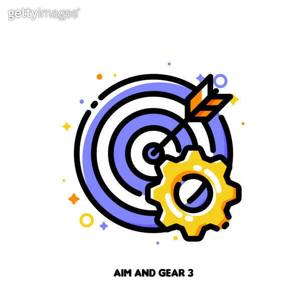 Icon of gear and dartboard with arrow for financial goal in successful ...