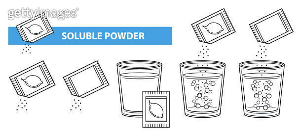 Soluble medical powder, open vitamin sachet packet, pharmacy medicine ...