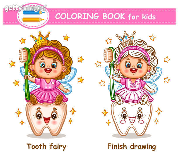 Cute magic tooth fairy, princess butterfly with cleaning toothbrush ...