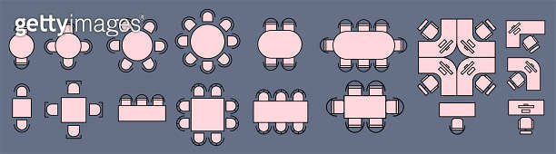 Furniture for the floor plan. Top view tables for office and dinner ...
