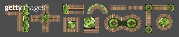 Top view of furniture for the architectural landscape plans. Benches ...