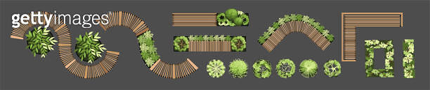 Top view of furniture for the architectural landscape plans. Benches ...
