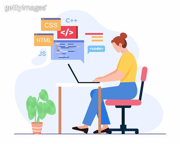 software engineer sitting in desk html, css java script (1486472037 ...