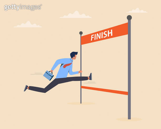 Running Man Crosses Finish Line achieving accomplishment Achieve Goal ...