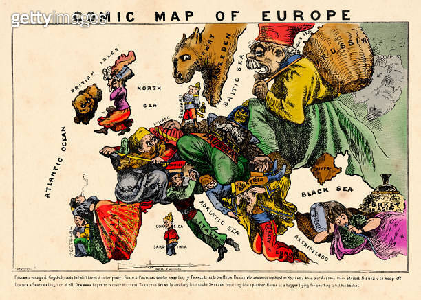 Comic map of Europe 1893 이미지 (1788368354) - 게티이미지뱅크