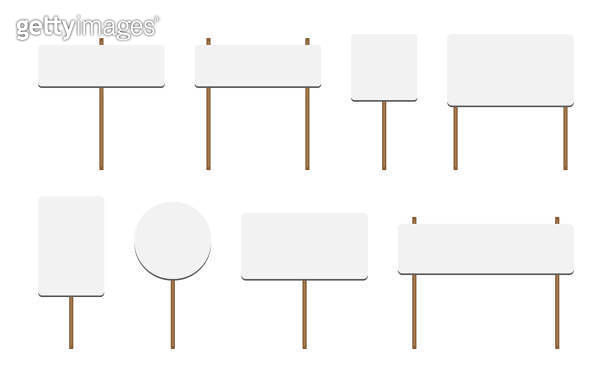Vector illustration of picket sign, demonstration banner, set of ...
