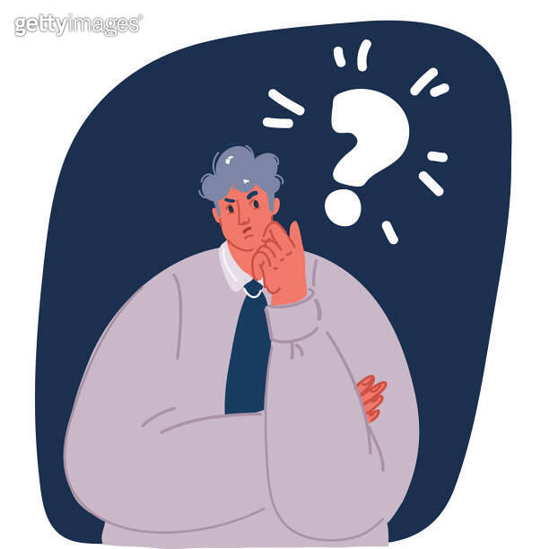 Cartoon vector illustration of Doubting man. Smart male character with ...