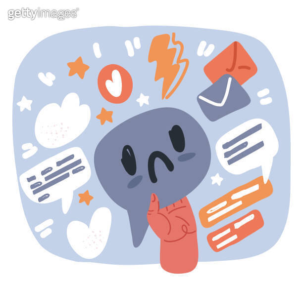 Vector illustration of hand hold bubble with sad face symbol. Speech ...