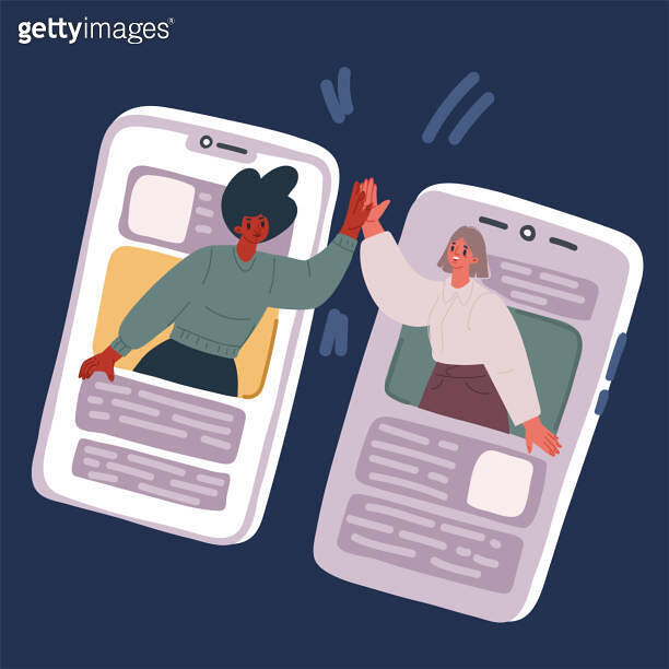 Cartoon vector illustration of Video call conversation and couple ...