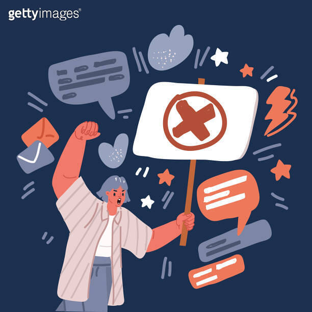 Cartoon vector illustration of People with placards and banners protest ...