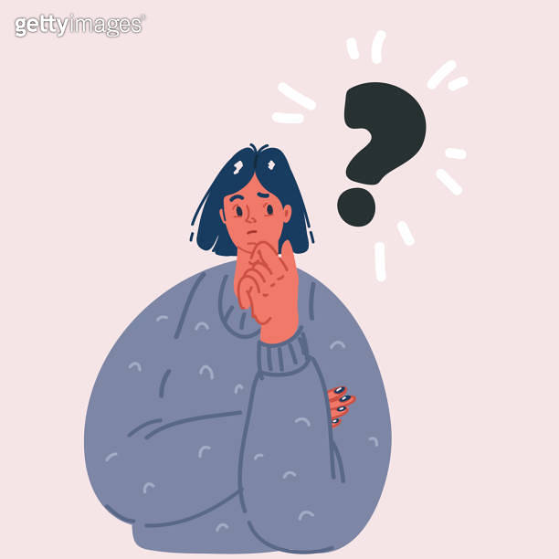 Vector illustration of Thinking girl. Beautiful face, doubts, problems ...