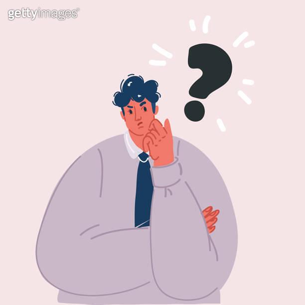 Vector illustration of young man showing confused gesture. Question ...