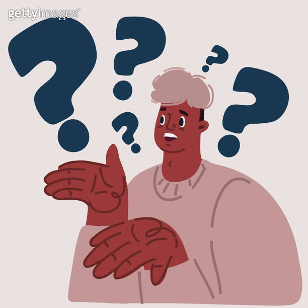 Vector illustration of Question mark. People solve problem, choose ...
