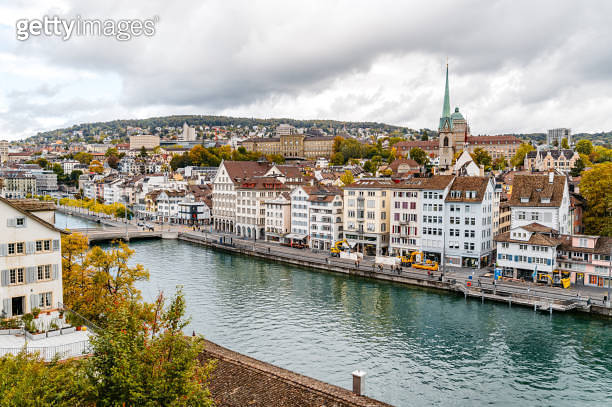 View Of The Historic Center Of Zurich From Lindenhof Hill Overlooking ...
