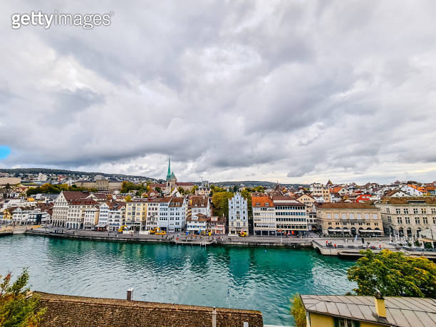 View Of The Historic Center Of Zurich From Lindenhof Hill Overlooking ...