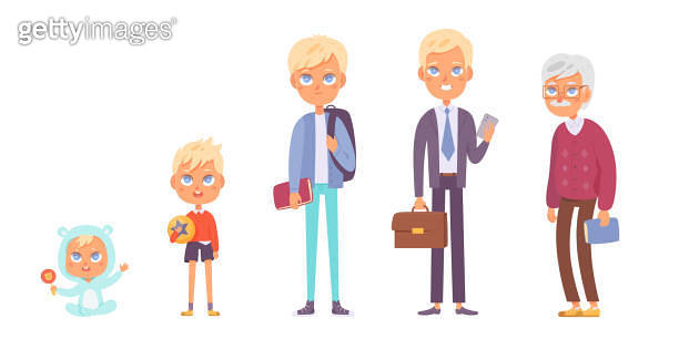 Man life cycle vector illustration set. Male stages of growth from ...