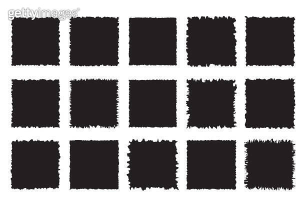 Torn paper frames with rough edges vector set. Black square shapes with ...