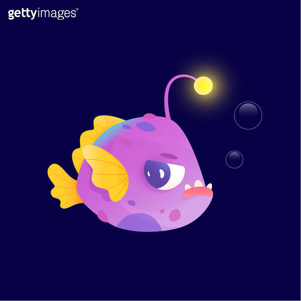 Angler fish, scary deep water creature with light, ugly angry character ...
