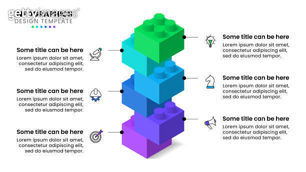 Infographic template. 6 building blocks with icons and text 이미지 ...