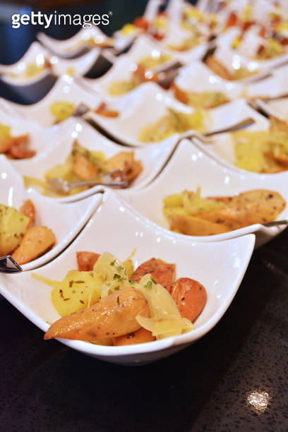 chef signature deep fried fish fillet tomato cream sauce mini plate ...