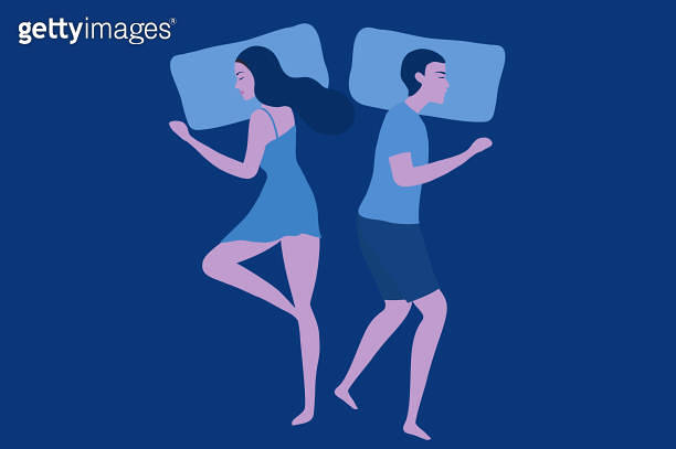 Young couple sleeping and turned back each other. Intimate, married or ...