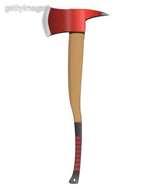 Firefighter axe in realistic style. Red Hatchet. Red fire ax ...