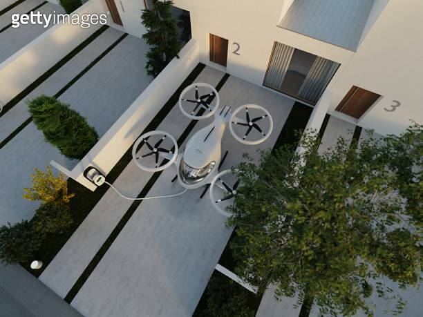 Overhead View Of An Electric Vertical Take-Off and Landing Aircraft ...
