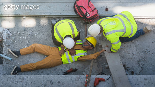 A construction worker had an accident at work, fell from a height ...